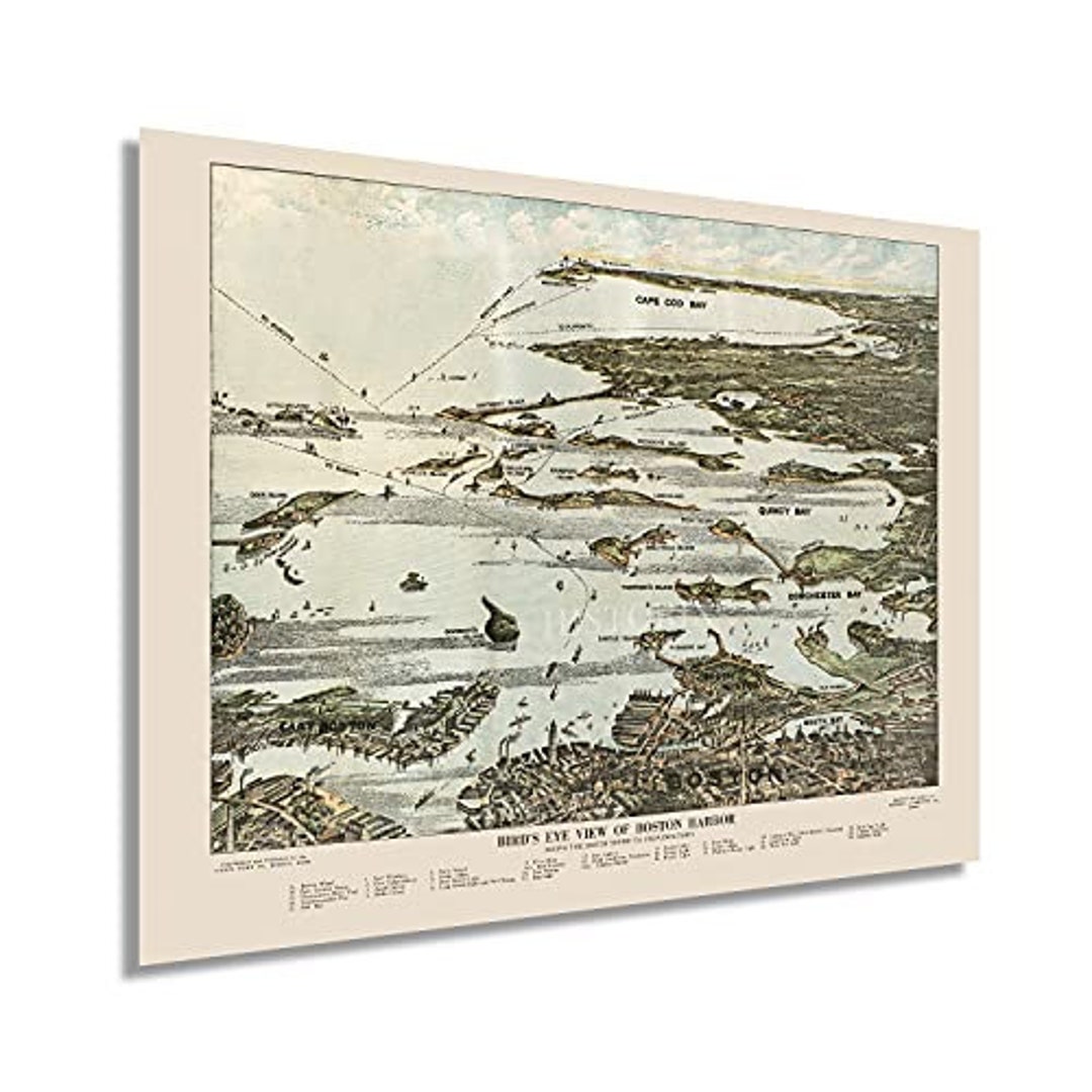 1920 Boston Harbor Map - Old Boston Poster - Bird's Eye View History ...