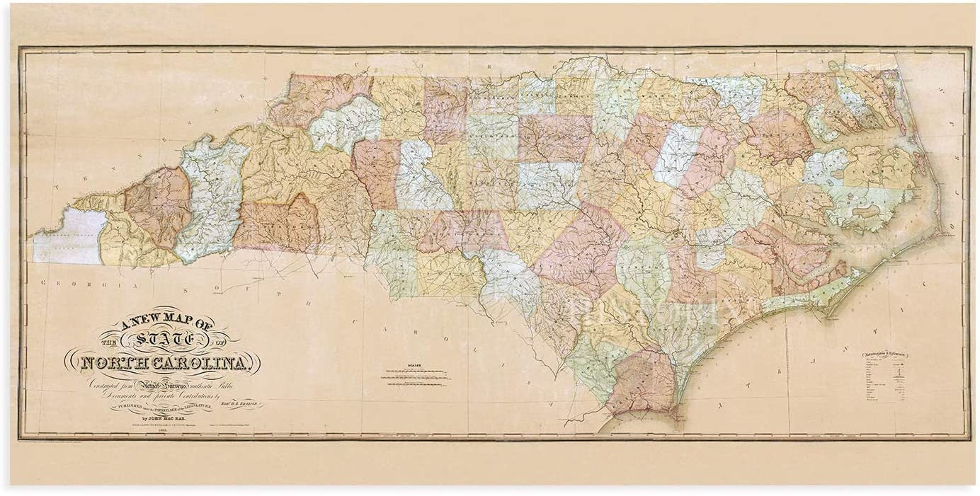 1833 North Carolina State Map North Carolina Vintage Map Constructed ...