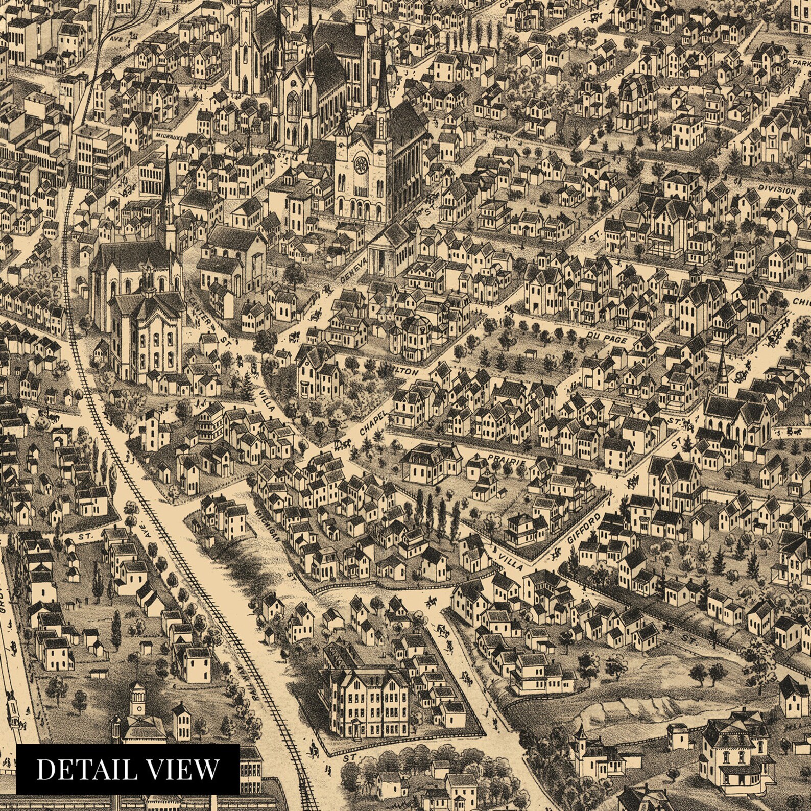 1880 Elgin Illinois Map Poster - History Map of Elgin Illinois Wall Art ...