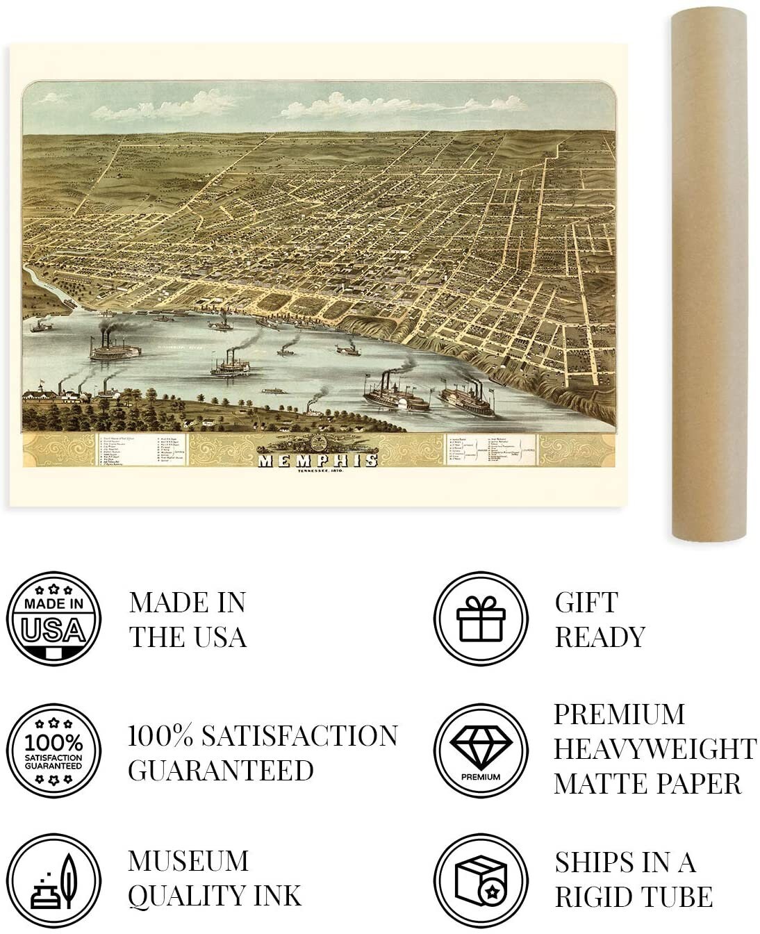 1870 Memphis Tennessee Map - Vintage Memphis Wall Art - Old City of ...