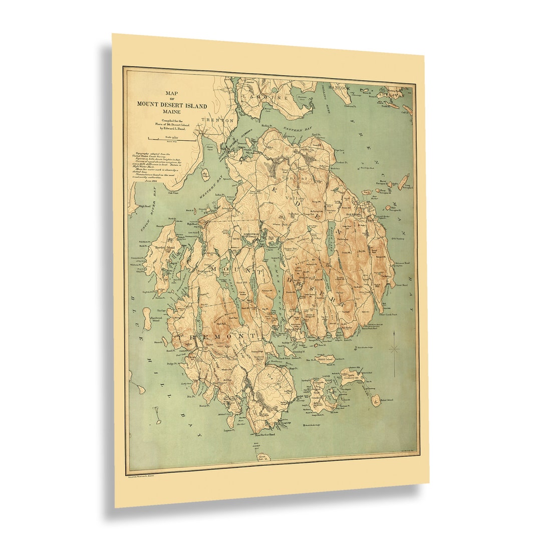1893 Mount Desert Island Maine Map - Vintage Map of Maine Poster - Old ...