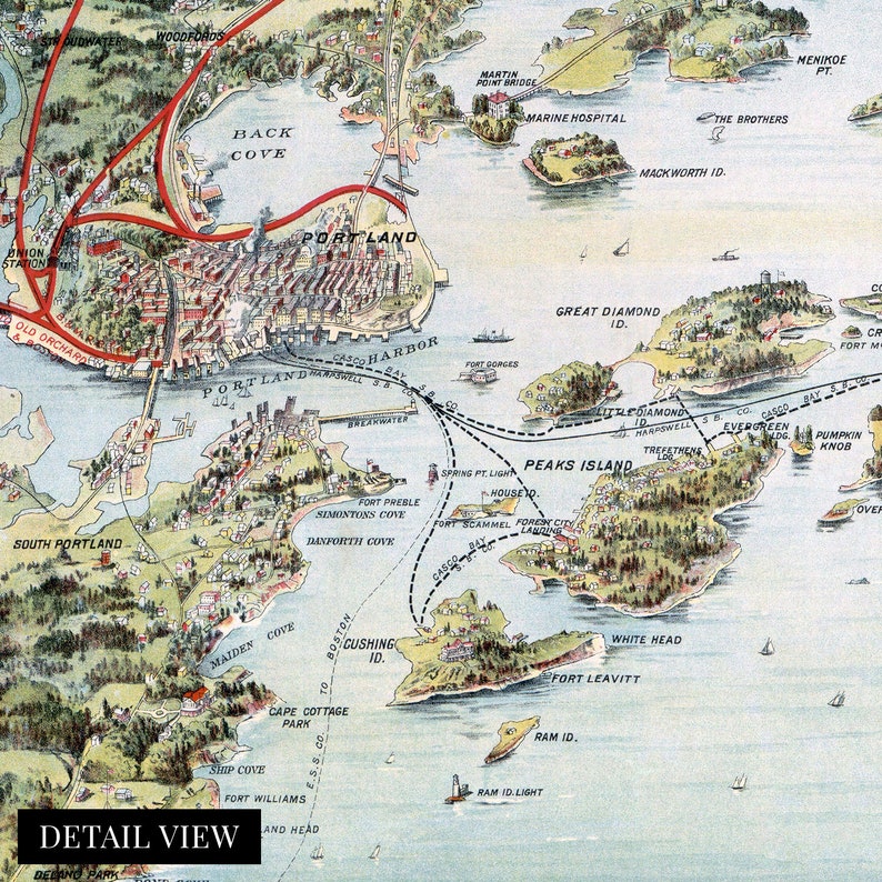 1906 Map of Casco Bay Portland Maine Portland Maine Vintage - Etsy