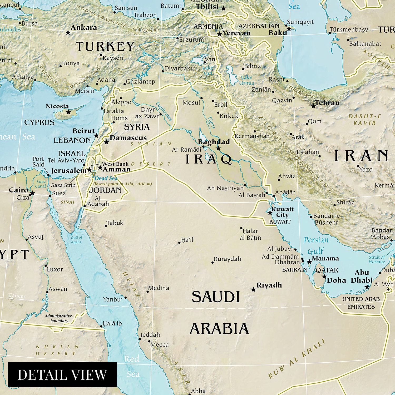 2021 Middle East Map Poster - Map of the Middle East Region - Countries ...