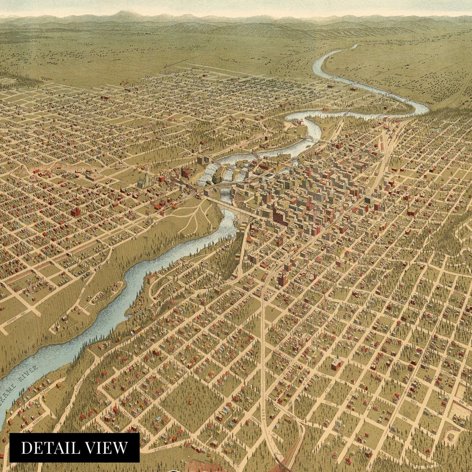 1905 Spokane Washington Map - Vintage Spokane Wall Art - Old Spokane ...