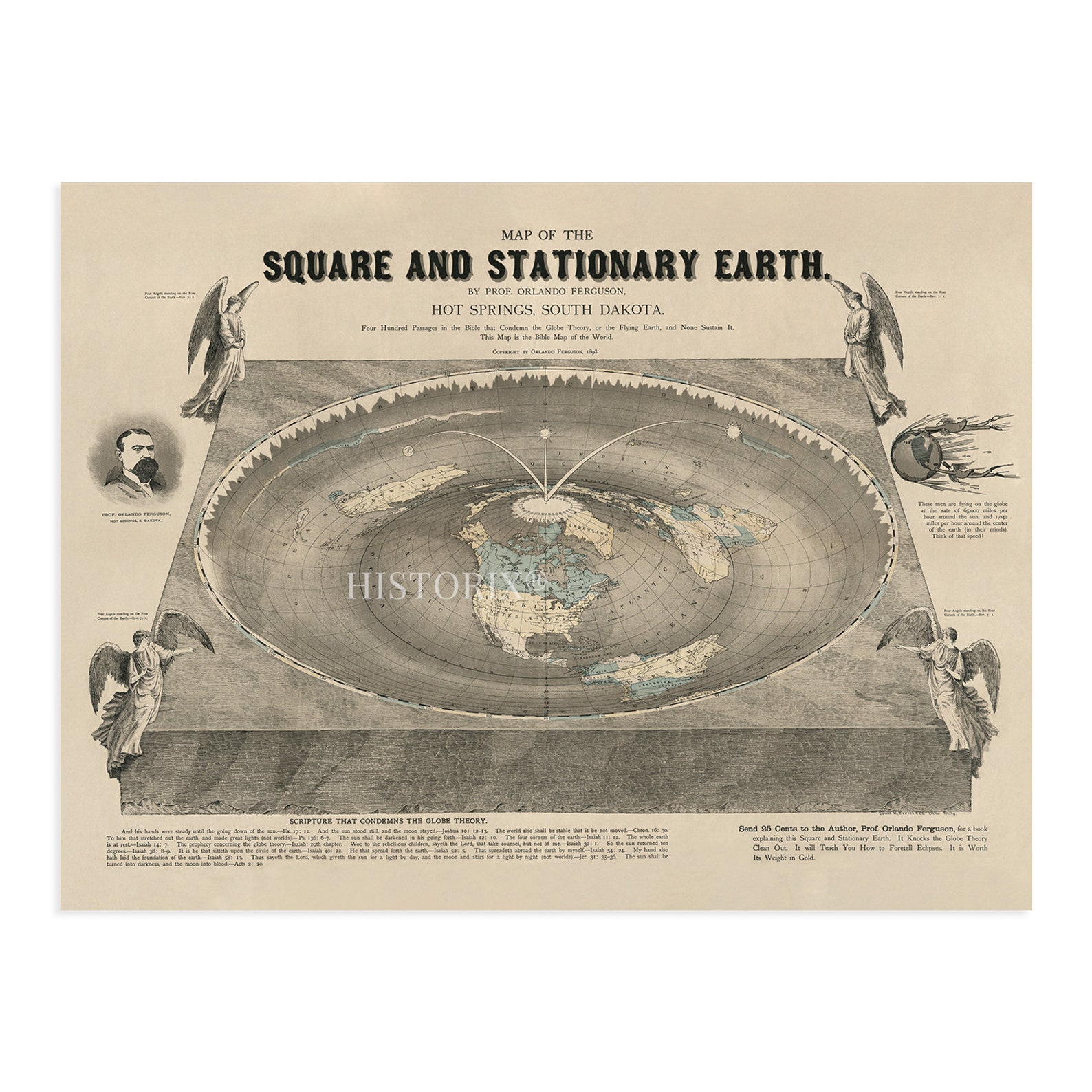 1893 Flat Earth Map of the World Old Map of the Square and Stationary ...