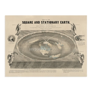 1893 Flat Earth Map of the World - Old Map of the Square and Stationary ...