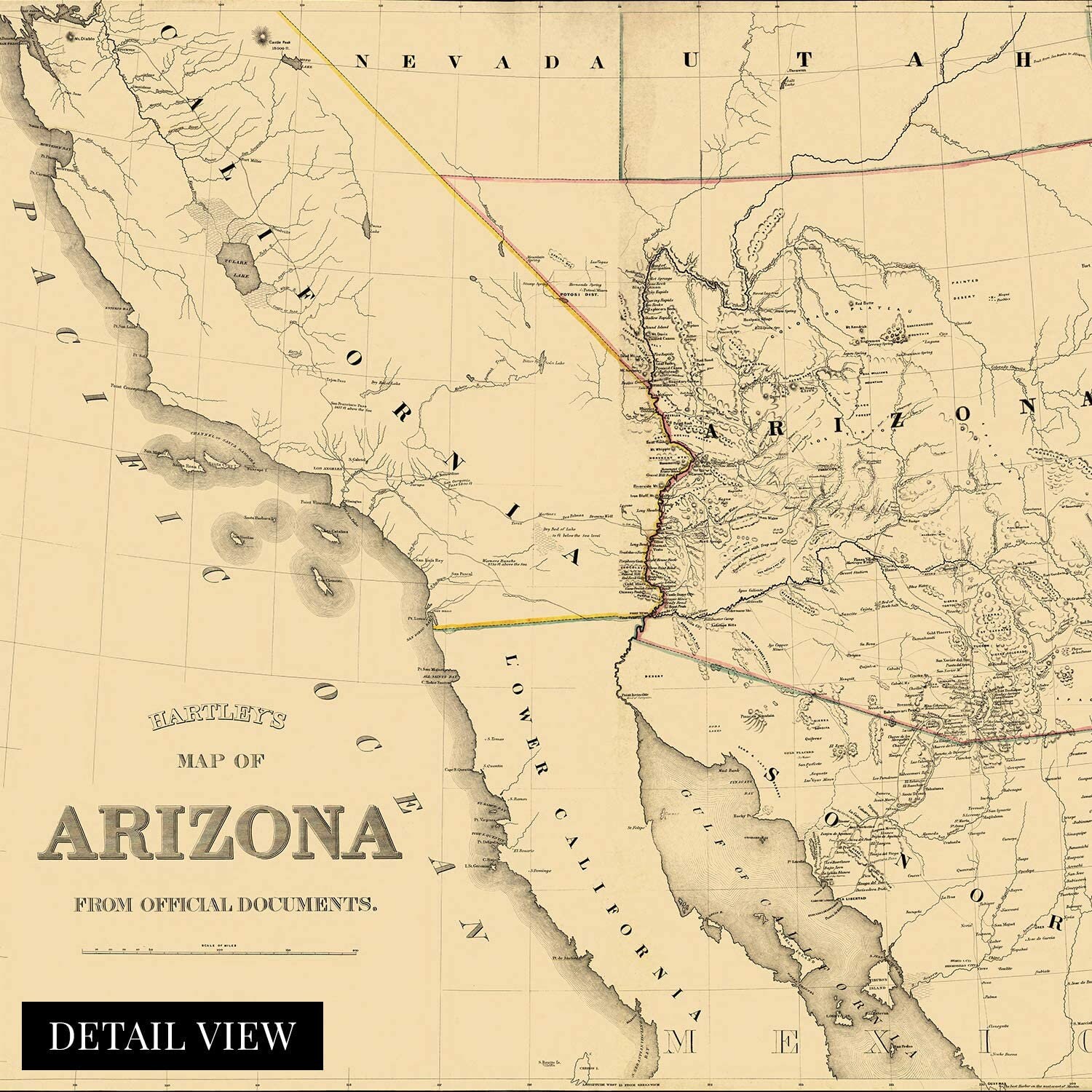 1865 Arizona Map Poster - Vintage Arizona Map - Old Map of Arizona Wall ...