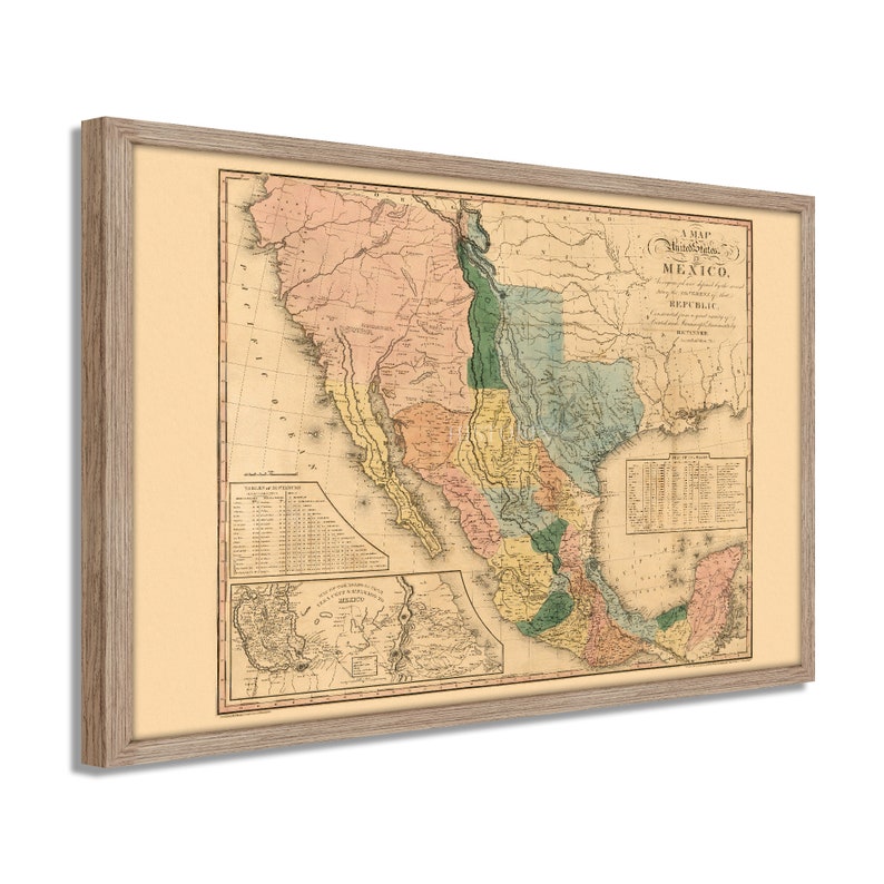 1846 Mexico Map Framed Vintage Mexico Wall Map History Map of Mexico ...
