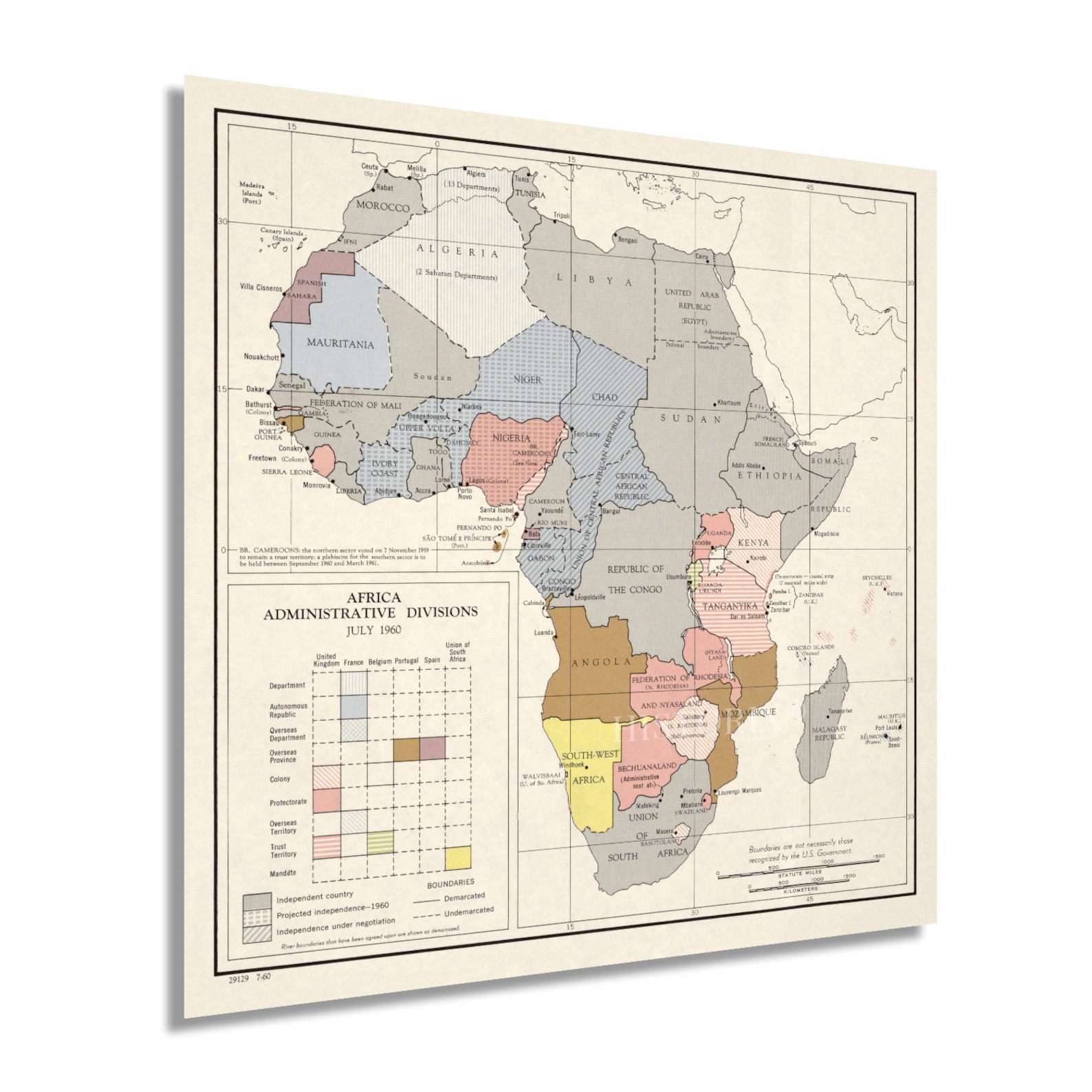 1960 Africa Map - Vintage Map of Africa Administrative Divisions ...