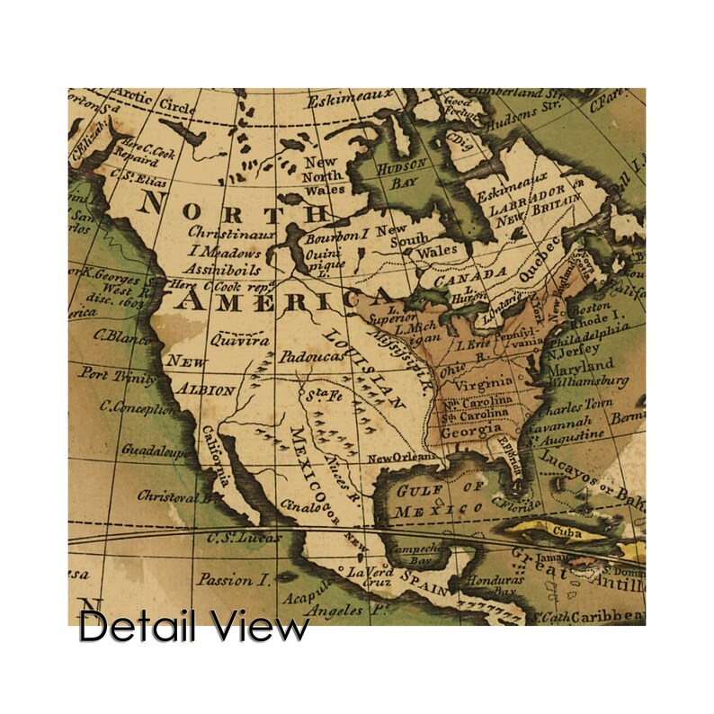 1795 Map of the World - Vintage Map Wall Art Decor - Large Vintage ...