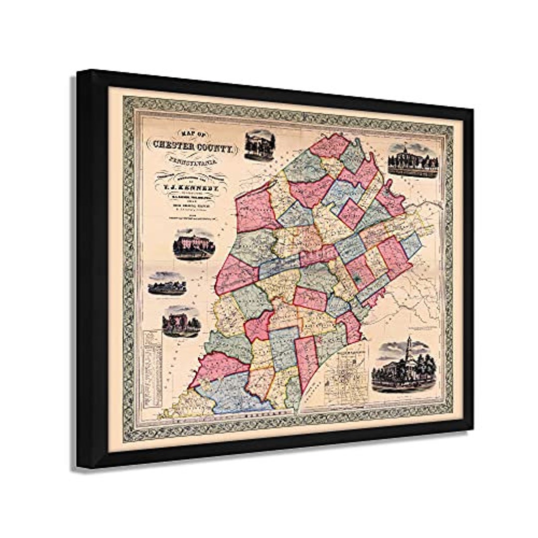 1856 Map of Chester County PA - Framed Vintage Pennsylvania Map ...