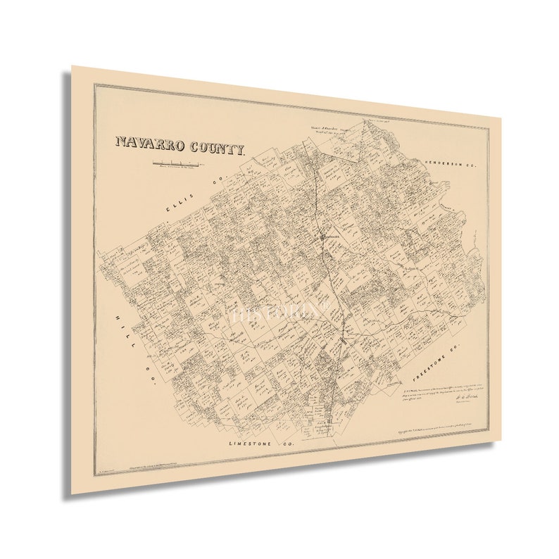 1880 Navarro County Texas Map Poster - Map of Navarro County Wall Art ...