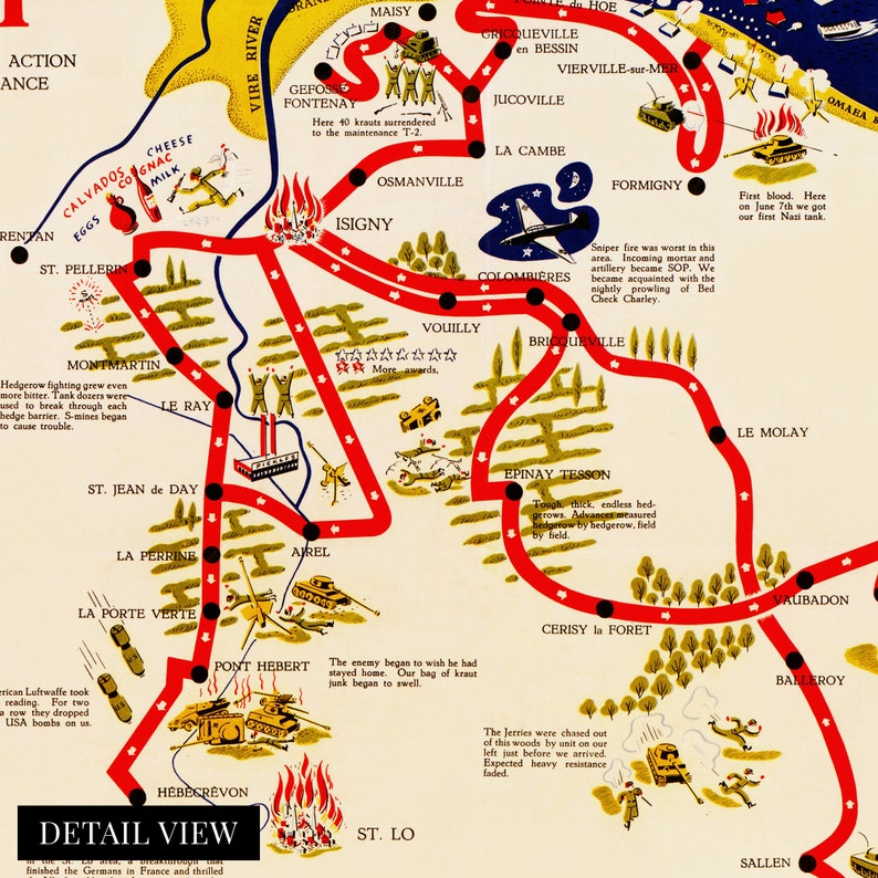 1944 D-day Normandy Map - Canvas Wrap WW2 Map of Normandy Invasion ...
