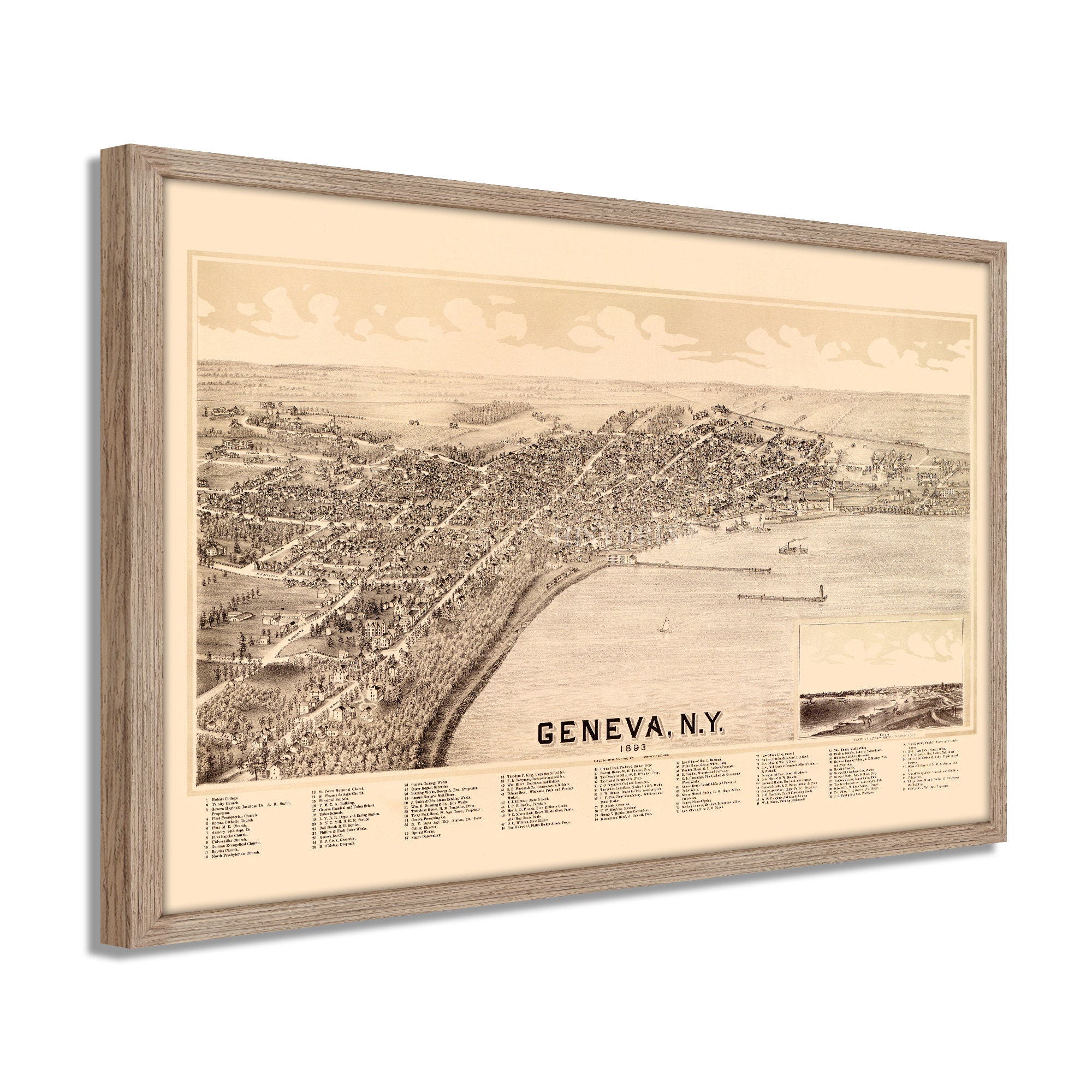 1893 Map of Geneva New York Framed Vintage New York Map Old City of ...
