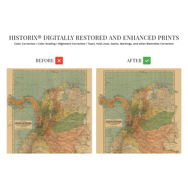 1911 Map of Colombia South America - Mapa De Colombia Poster - Old ...