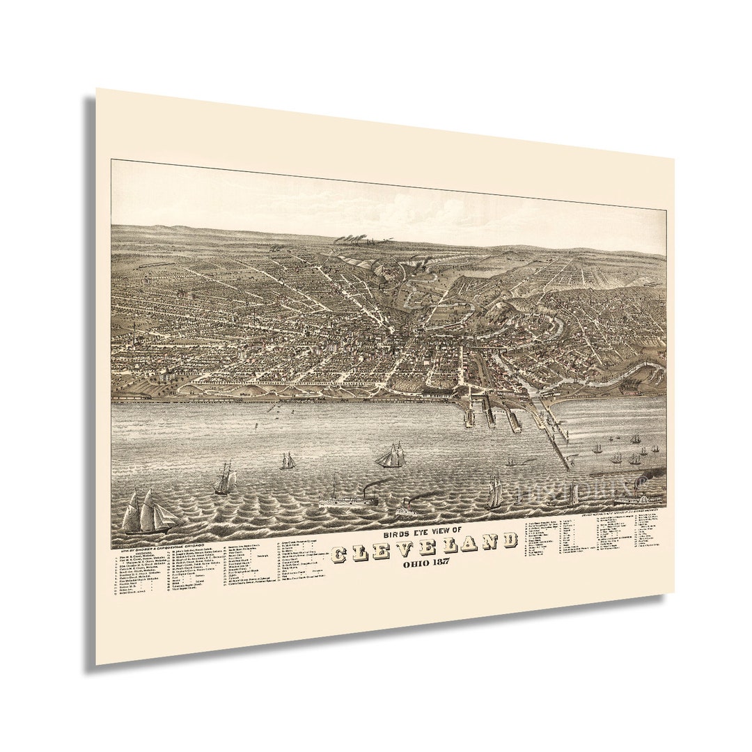 1877 Cleveland Map - Vintage Map of Cleveland Ohio Wall Art - Old ...