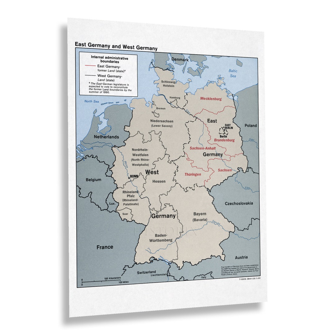 1990 East Germany & West Germany Map Print - Old Map of Germany Poster ...