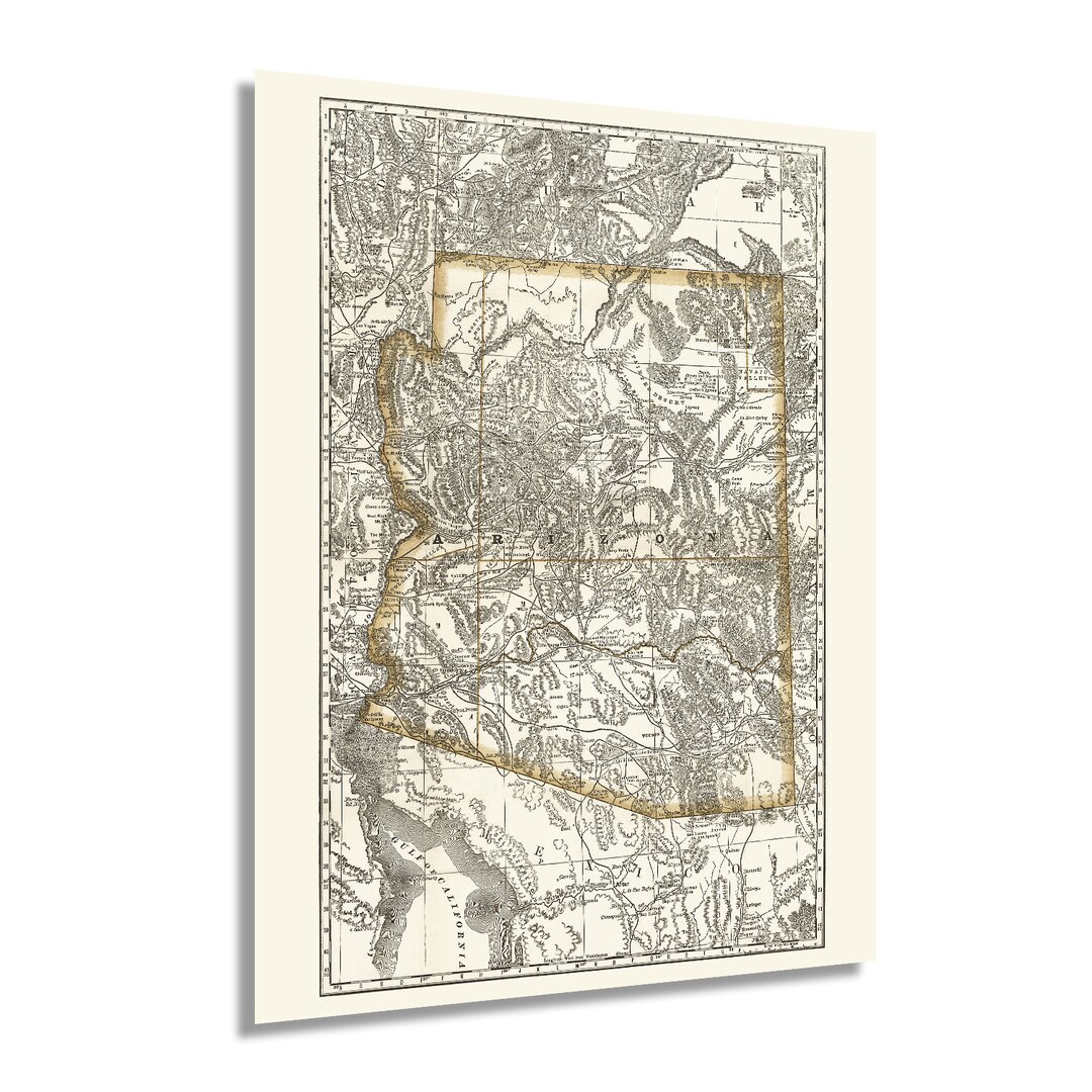 1876 Arizona Map Poster - Old Map of Arizona Wall Art - Vintage Arizona ...