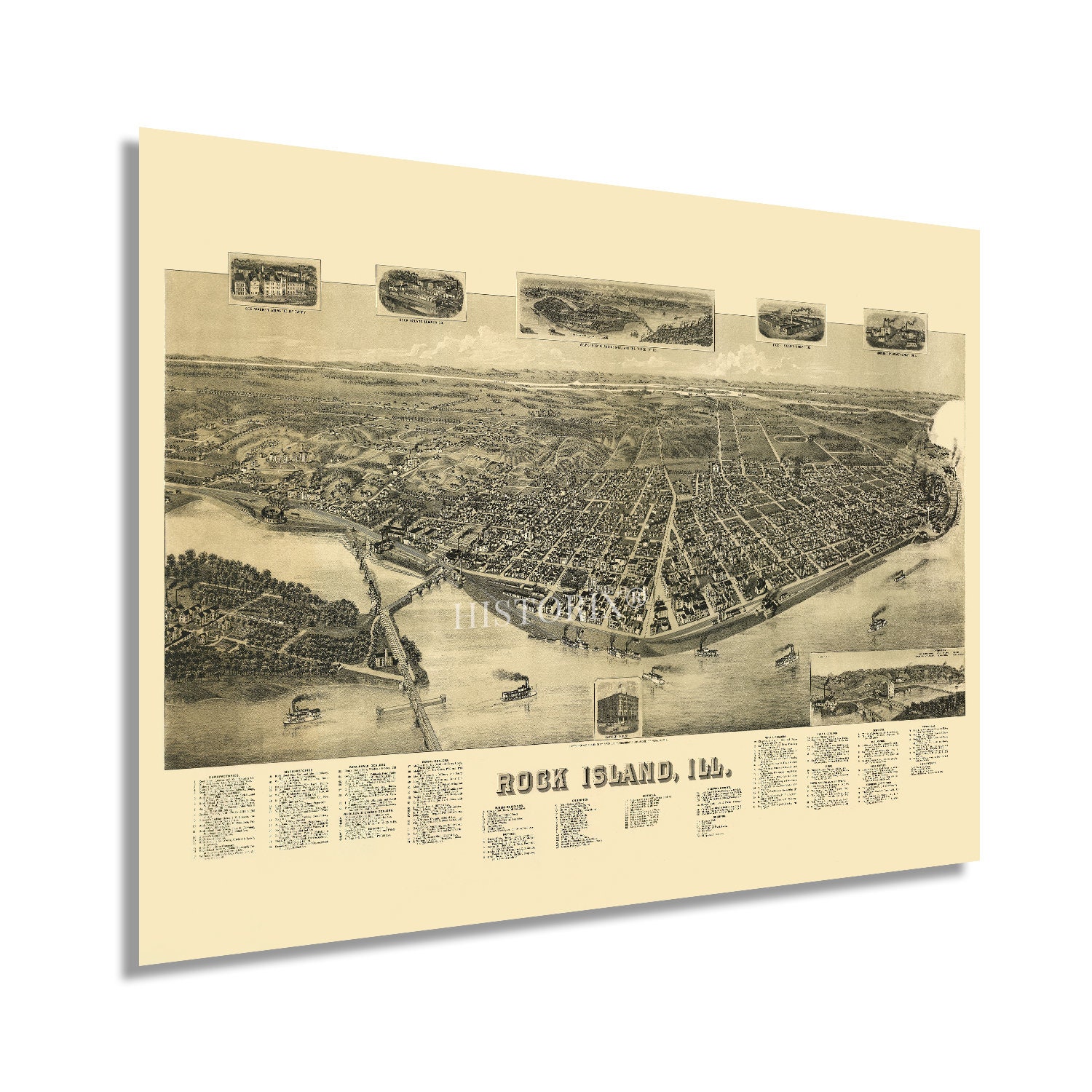 1889 Rock Island Illinois Map Poster - Vintage City of Rock Island Map ...