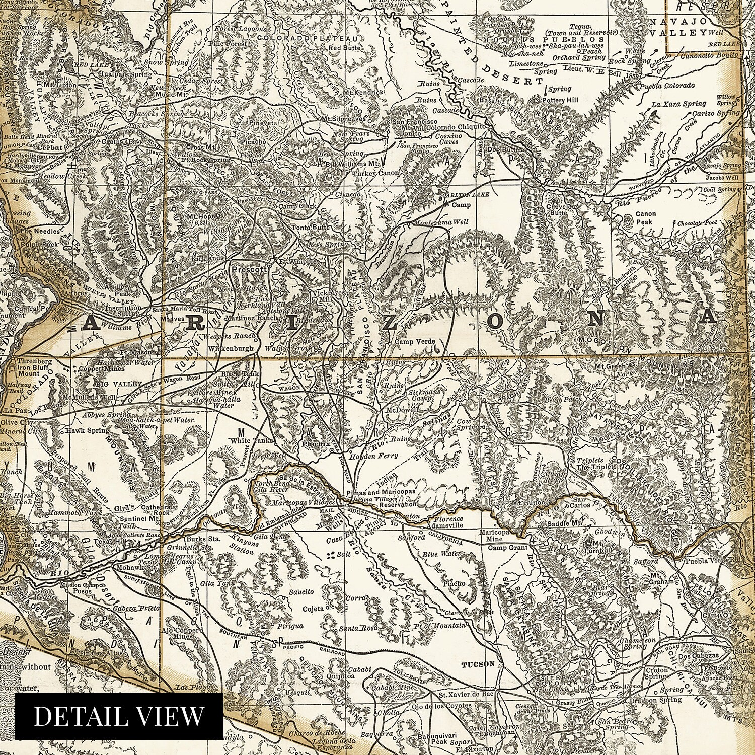 1876 Arizona Map Poster - Old Map of Arizona Wall Art - Vintage Arizona ...