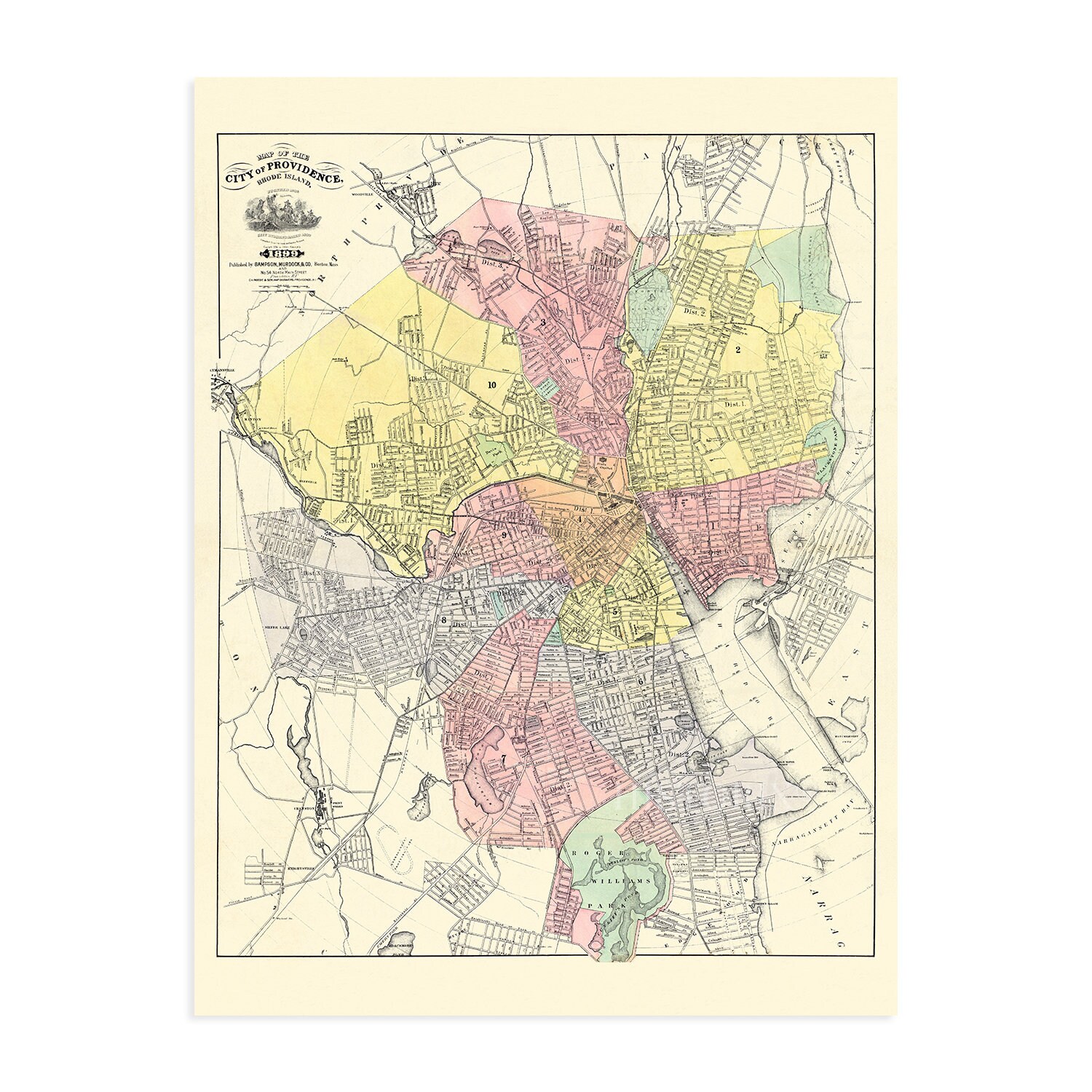 1899 Map of Providence Rhode Island Vintage Providence Map Bird's Eye ...