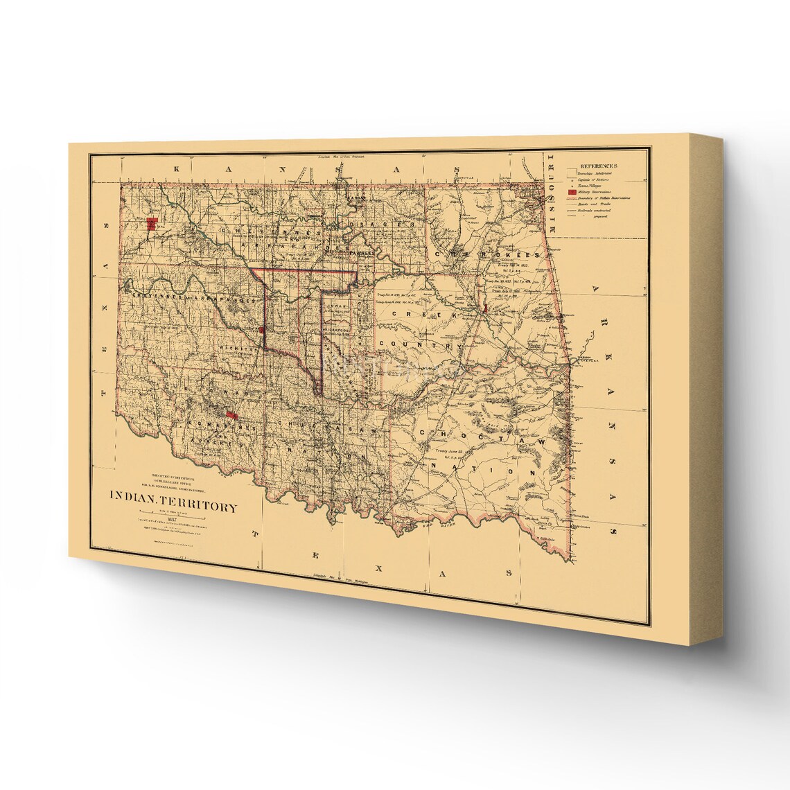1887 Indian Territory Map Canvas Wrap Vintage Oklahoma Map - Etsy