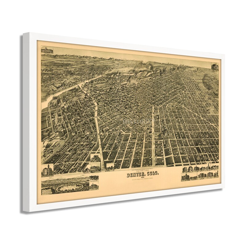 1889 Map of Denver Colorado Framed Vintage Denver Wall Map City of ...