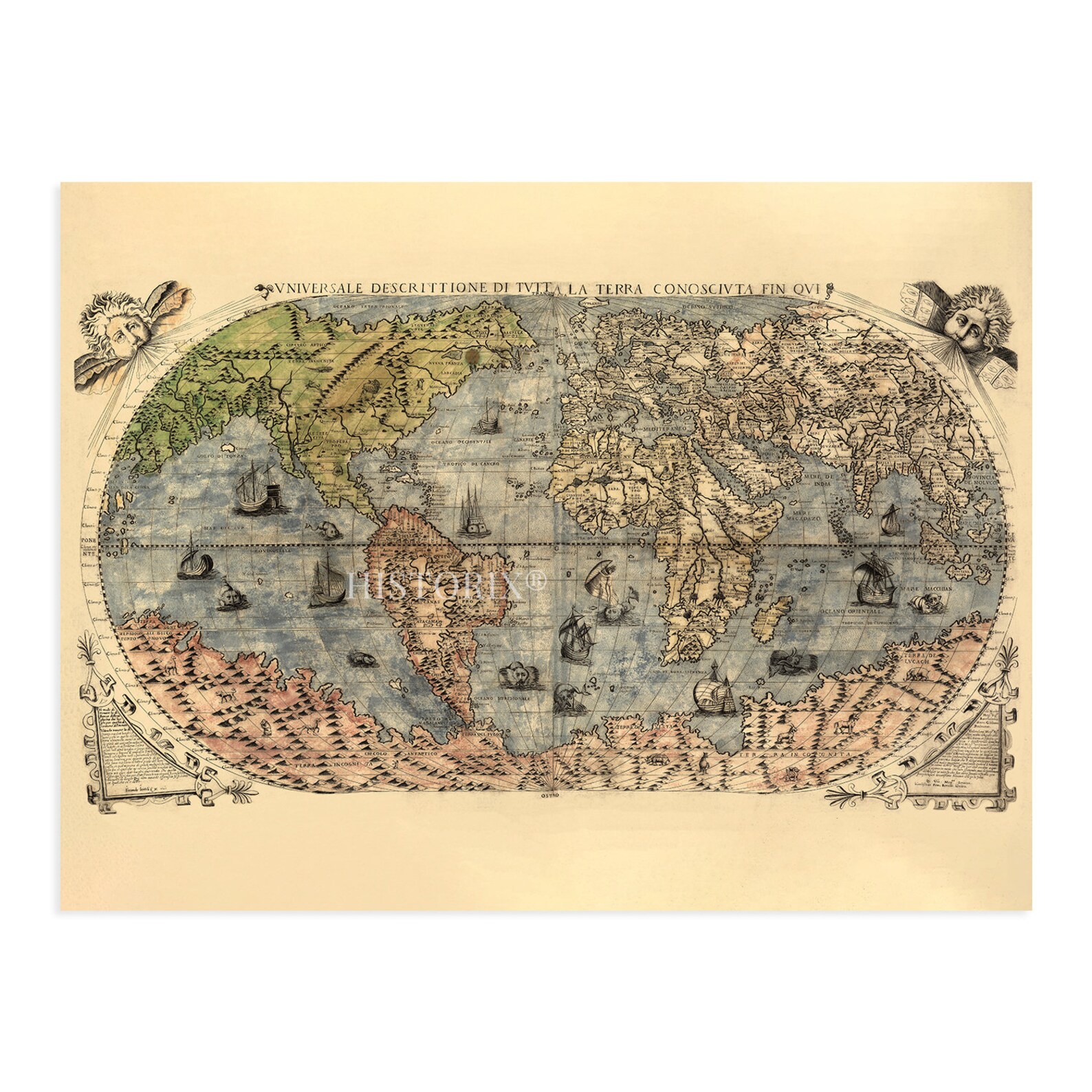 1565 World Map Poster Old Map of the World History Map of the Universal ...