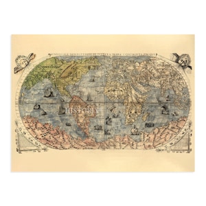 1565 World Map Poster - Old Map of the World - History Map of the ...