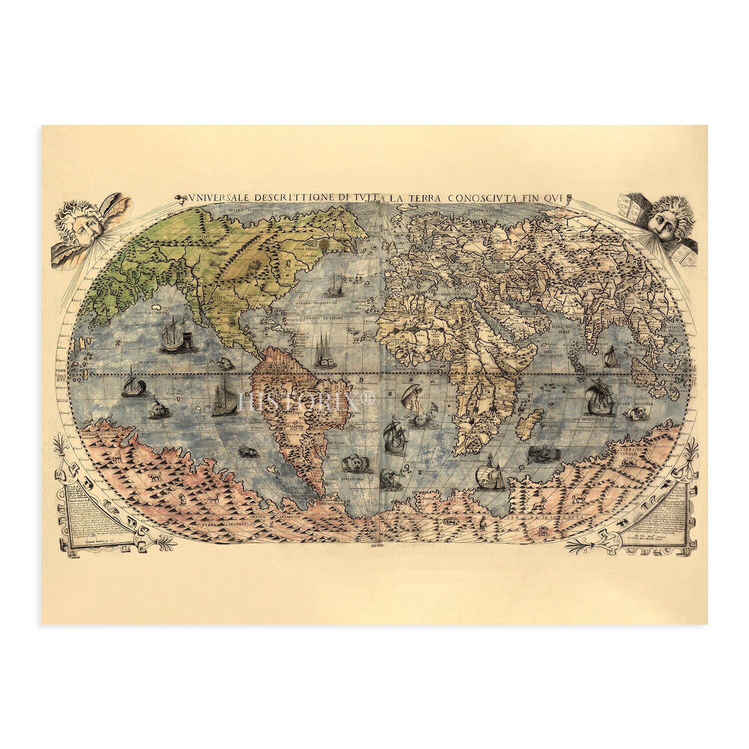 1565 World Map Poster Old Map of the World History Map of the Universal ...