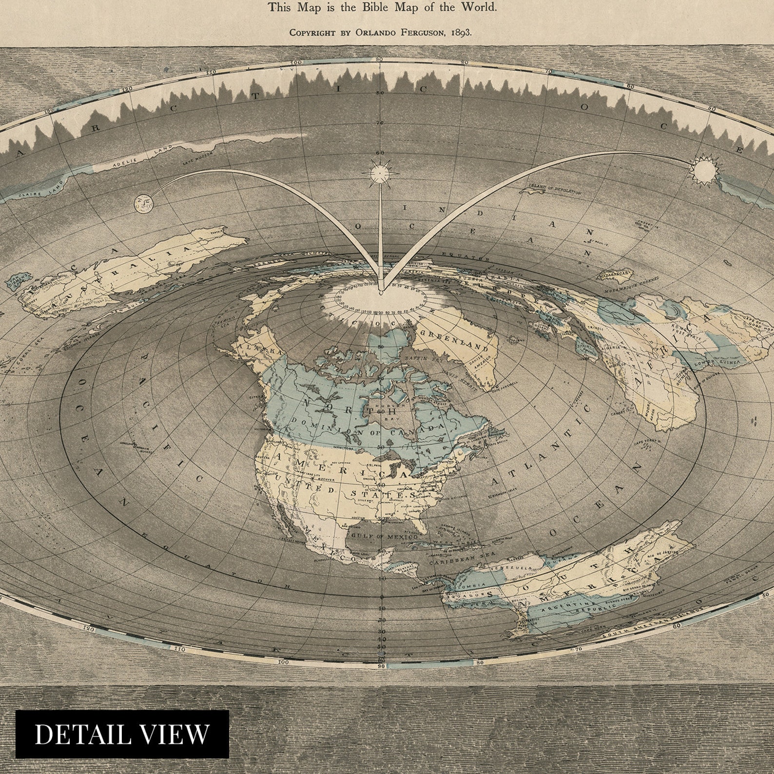 1893 Flat Earth Map of the World Old Map of the Square and Stationary ...
