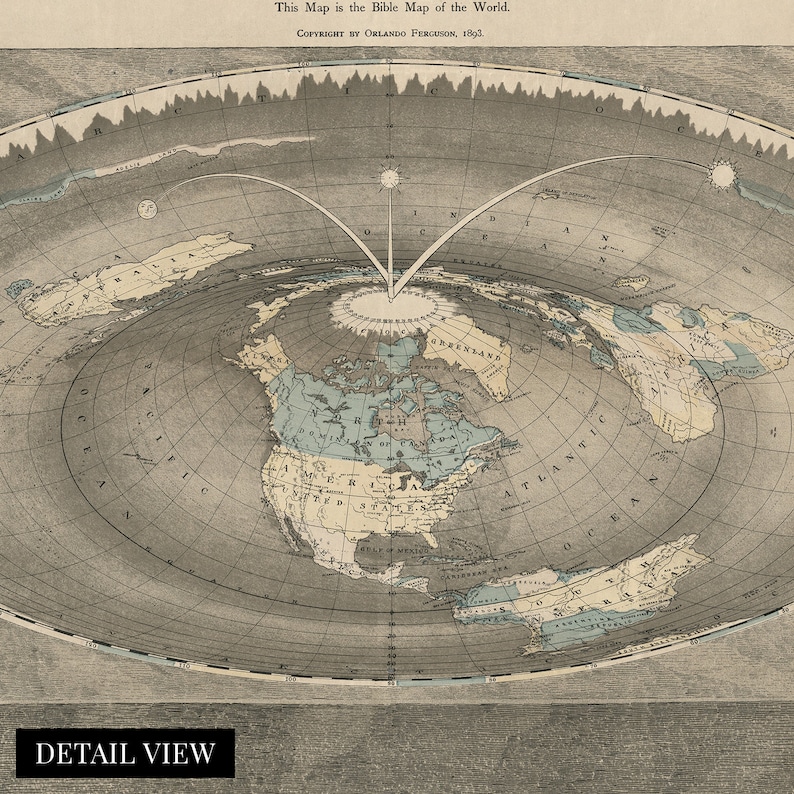 1893 Flat Earth Map of the World Old Map of the Square and Stationary ...