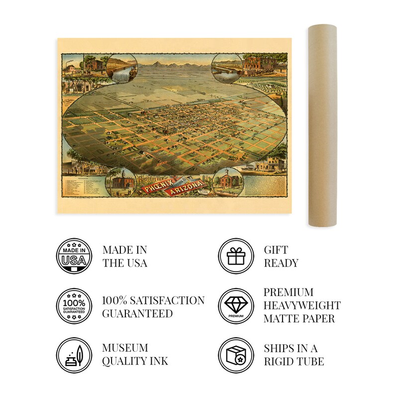 1885 Phoenix Arizona Map Vintage Map of Phoenix Arizona Wall - Etsy