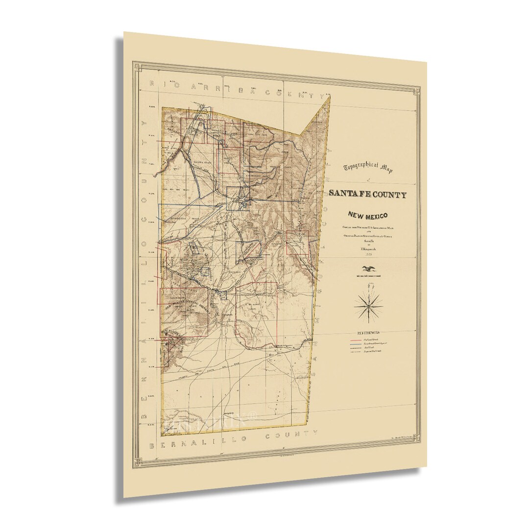 1883 Santa Fe County New Mexico Map - Vintage Santa Fe Wall Art - Old ...