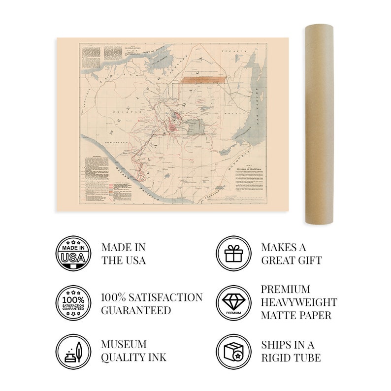 1895 Guatemala Map Poster Mapa De Guatemala Wall Art - Etsy
