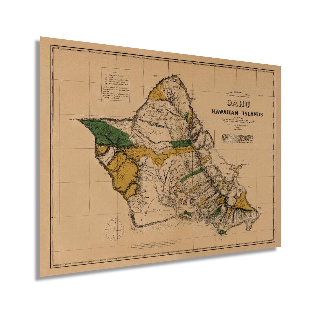 1881 Oahu Hawaii Vintage Map Vintage Map of Oahu Hawaii Wall - Etsy