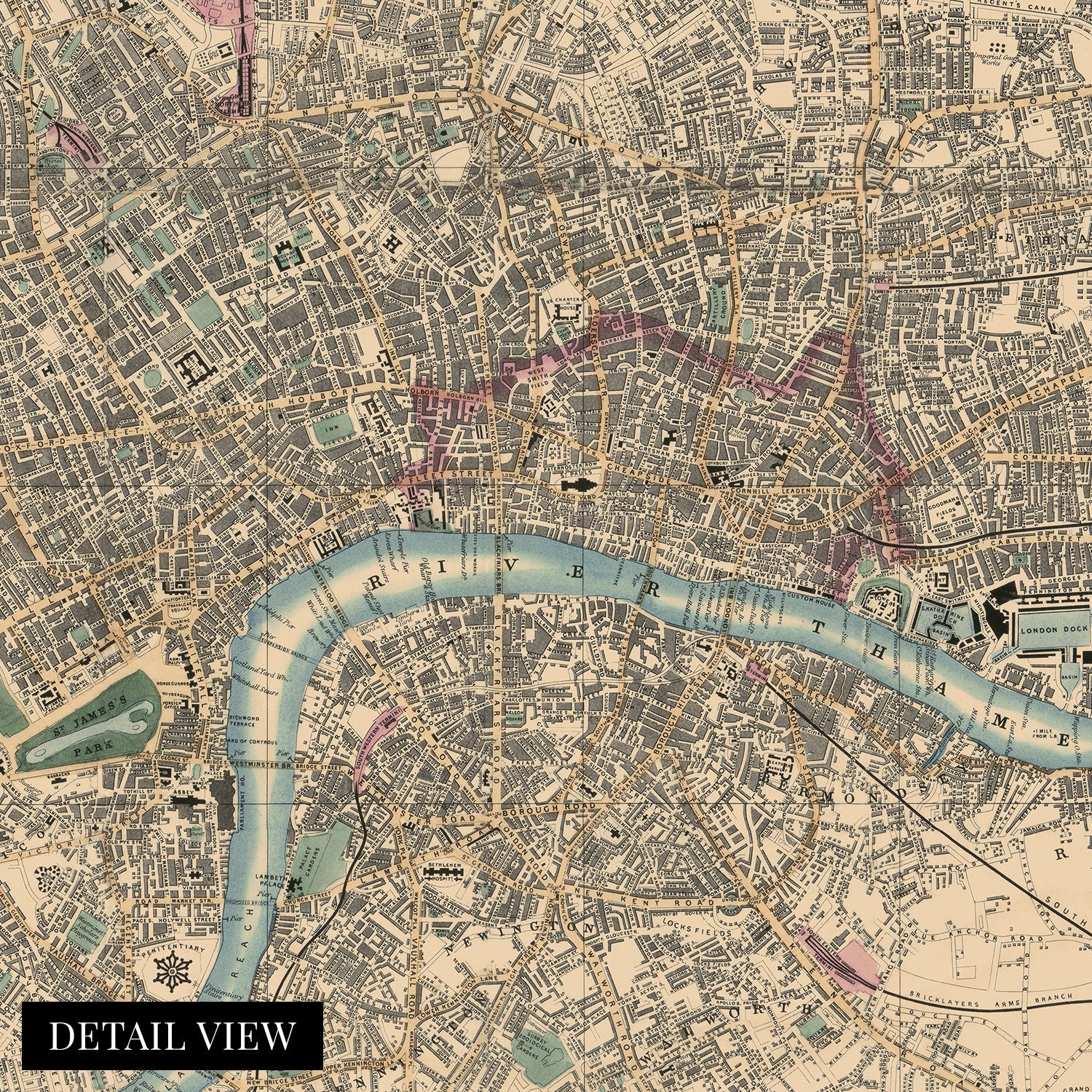 1853 London England Map - City of London Map Poster - Old Street Map of ...
