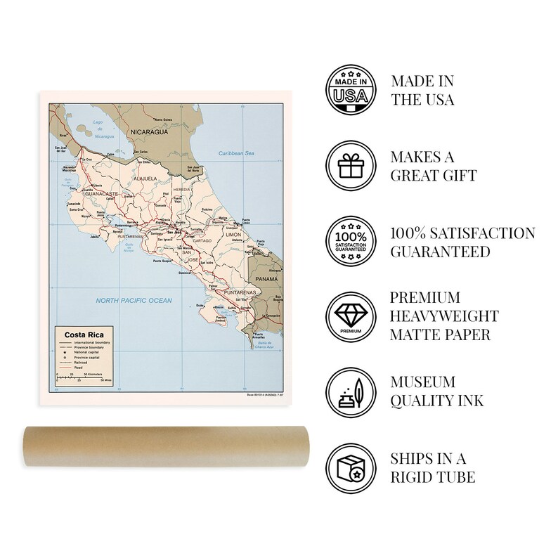1987 Costa Rica Map Old Wall Map of Costa Rica History Map of San Jose ...