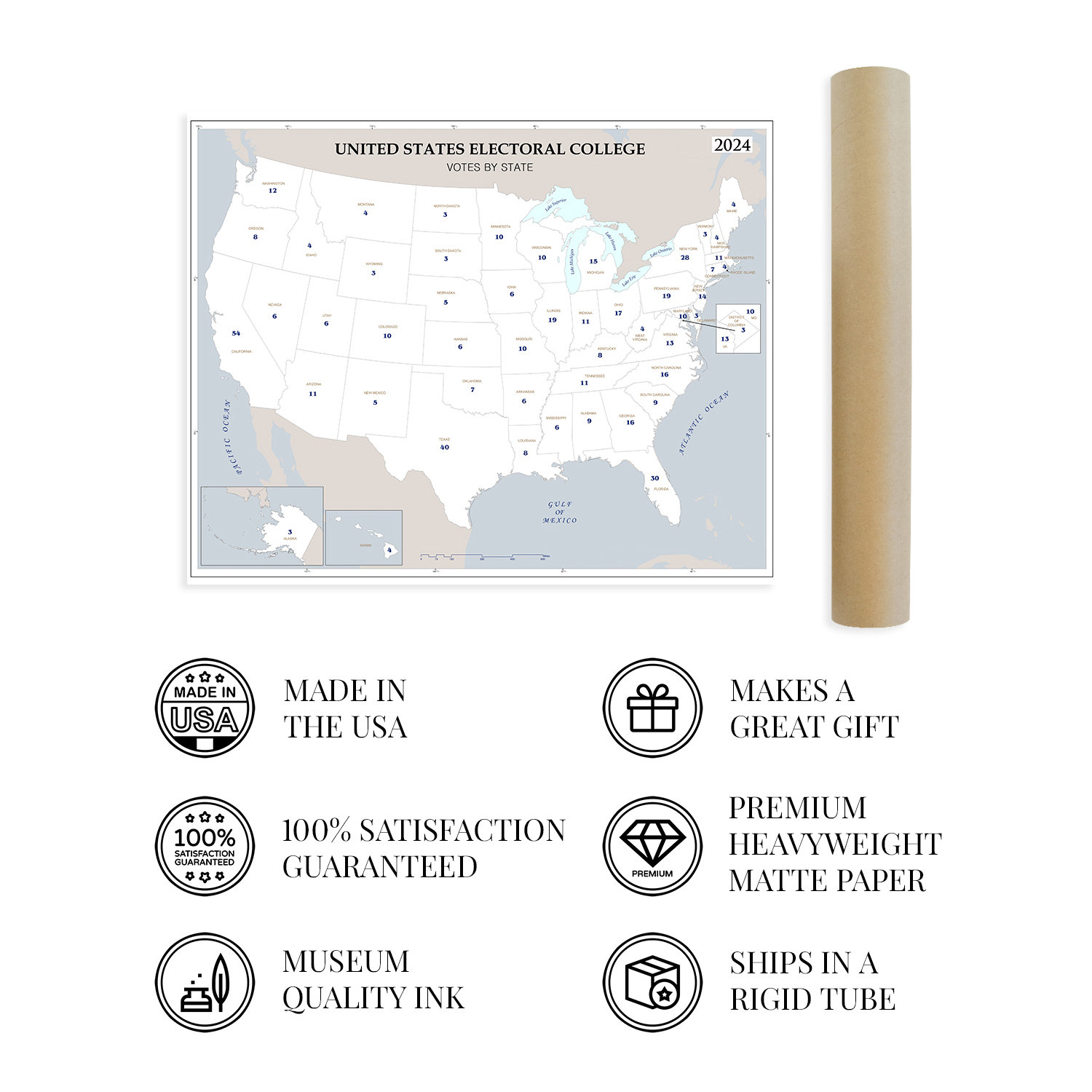 2024 Updated United States Electoral College Votes by State Map Poster ...