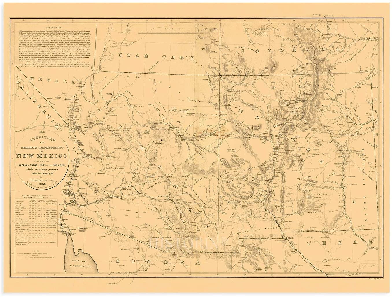 1867 Map of New Mexico and Arizona - Vintage Arizona New Mexico Map ...
