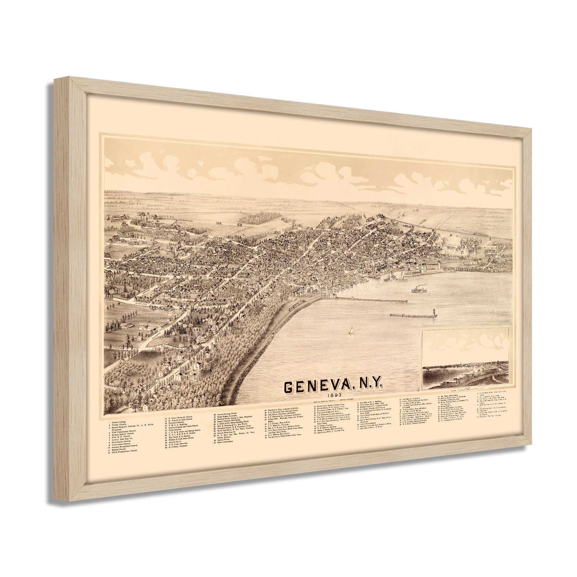 1893 Map of Geneva New York Framed Vintage New York Map Old City of ...