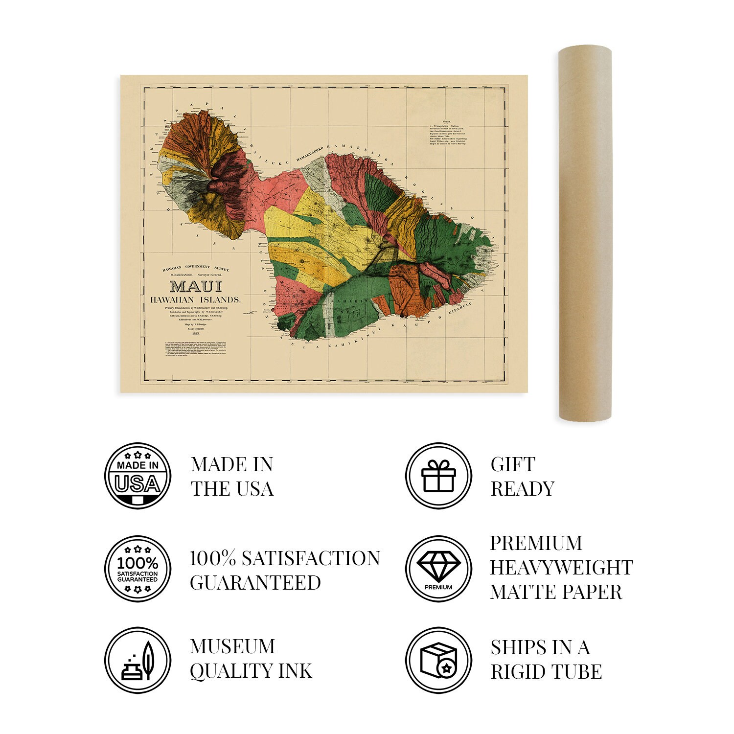 1885 Map of Maui Hawaii Vintage Maui Poster History Wall Map of Maui ...