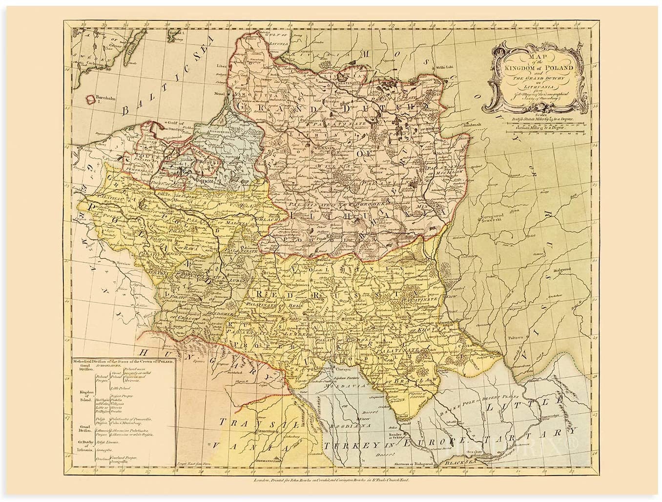 1770 Poland and Lithuania Map Poster - Vintage Map of Kingdom of Poland ...