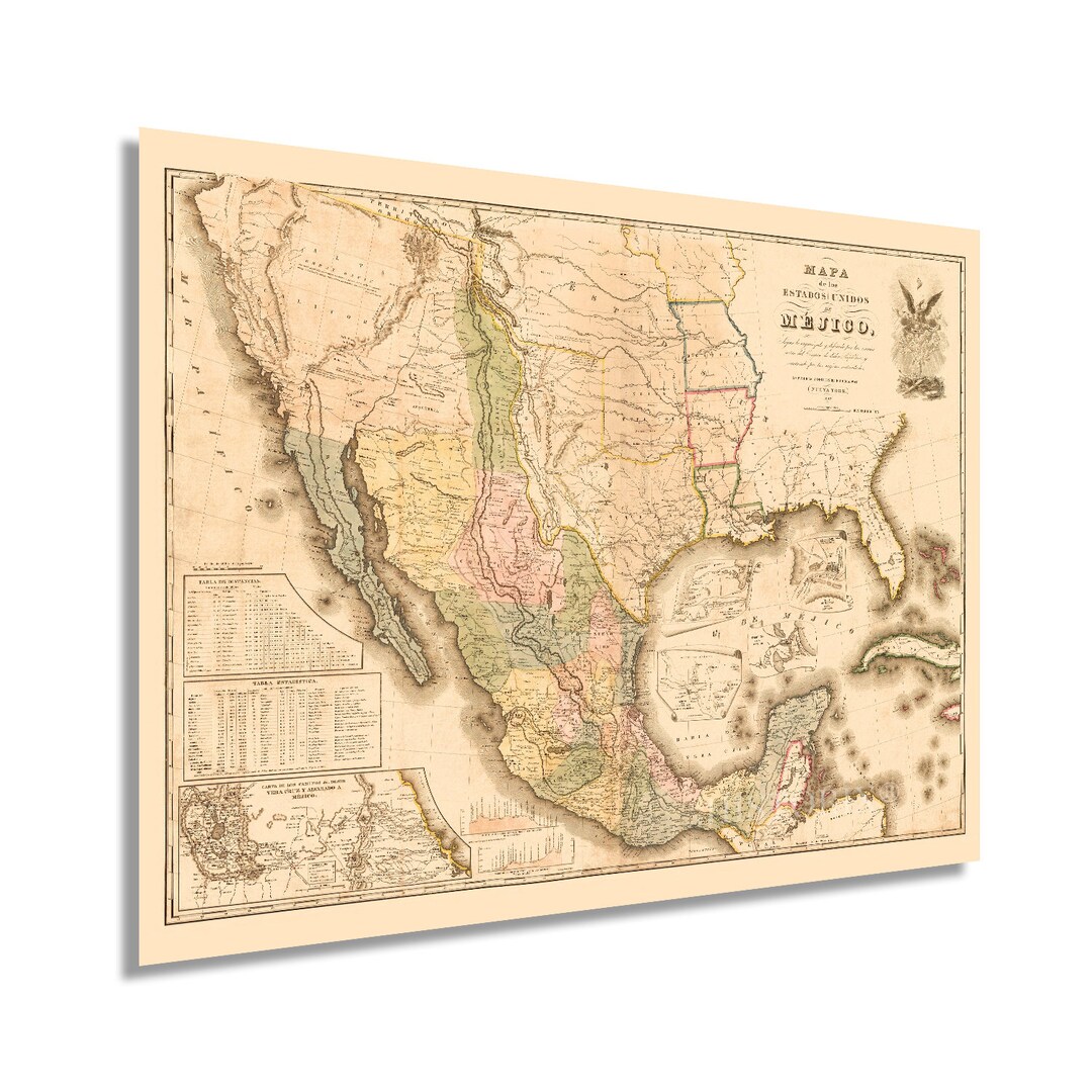 1847 Mexico Map Poster Vintage Map of Mexico States Old - Etsy