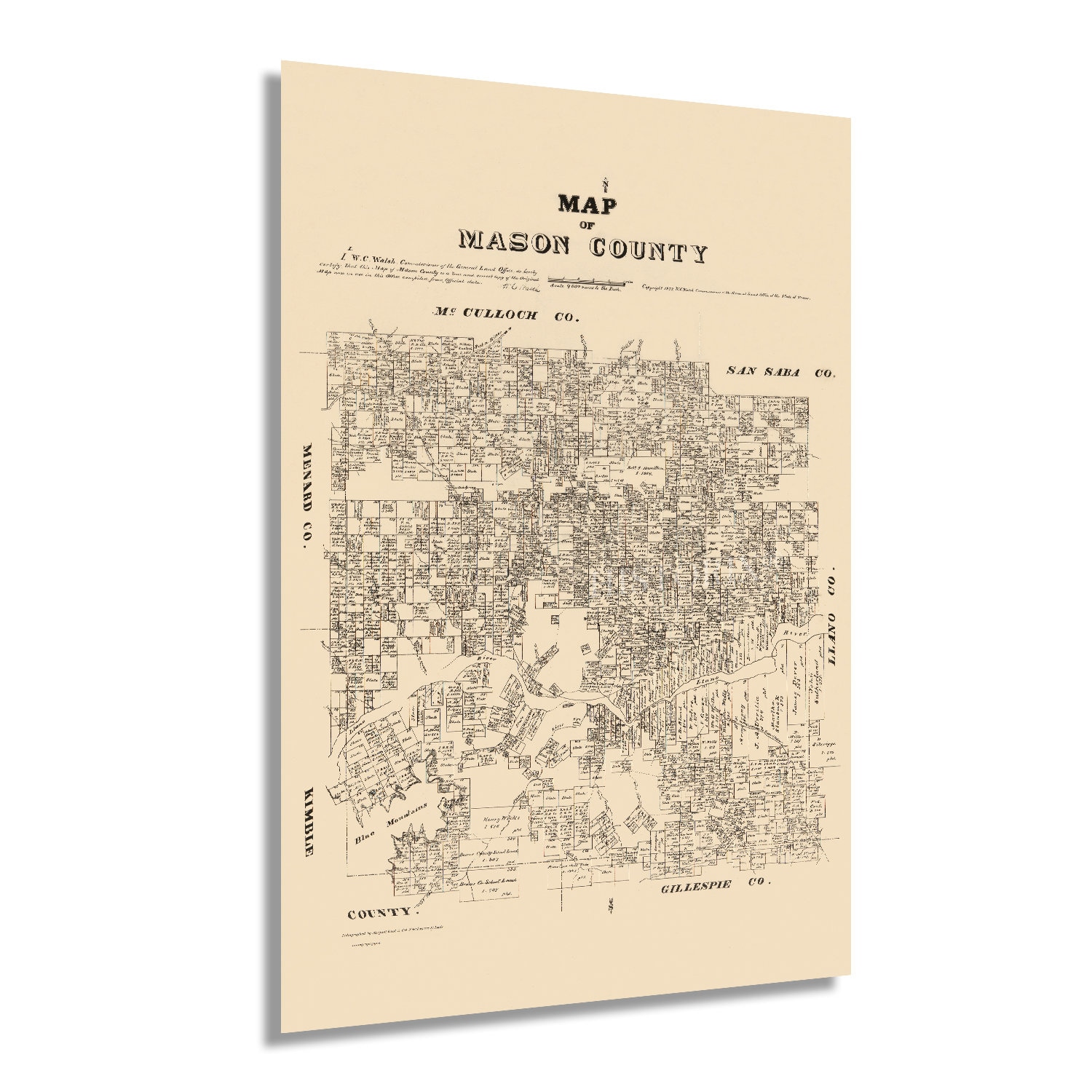1879 Mason County Texas Map Vintage Mason County Map Mason - Etsy