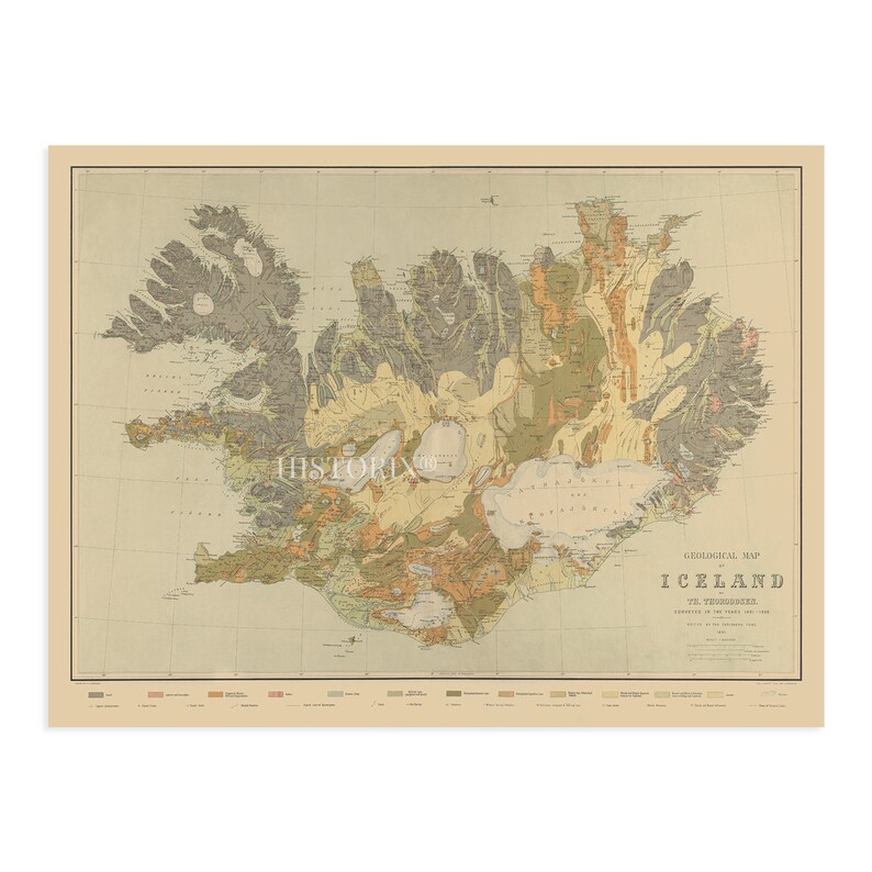 1901 Iceland Map Poster Geological Map of Iceland Poster - Etsy