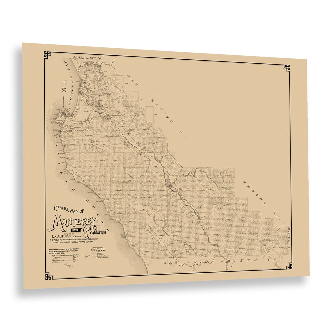 HISTORIX Vintage 1898 Monterey County California Map Poster Vintage Map ...