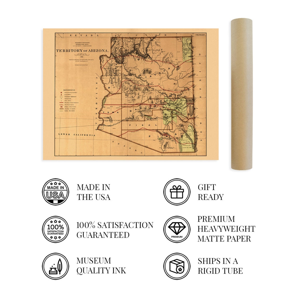 1876 Arizona Territory Map Vintage Arizona Map Old Arizona - Etsy