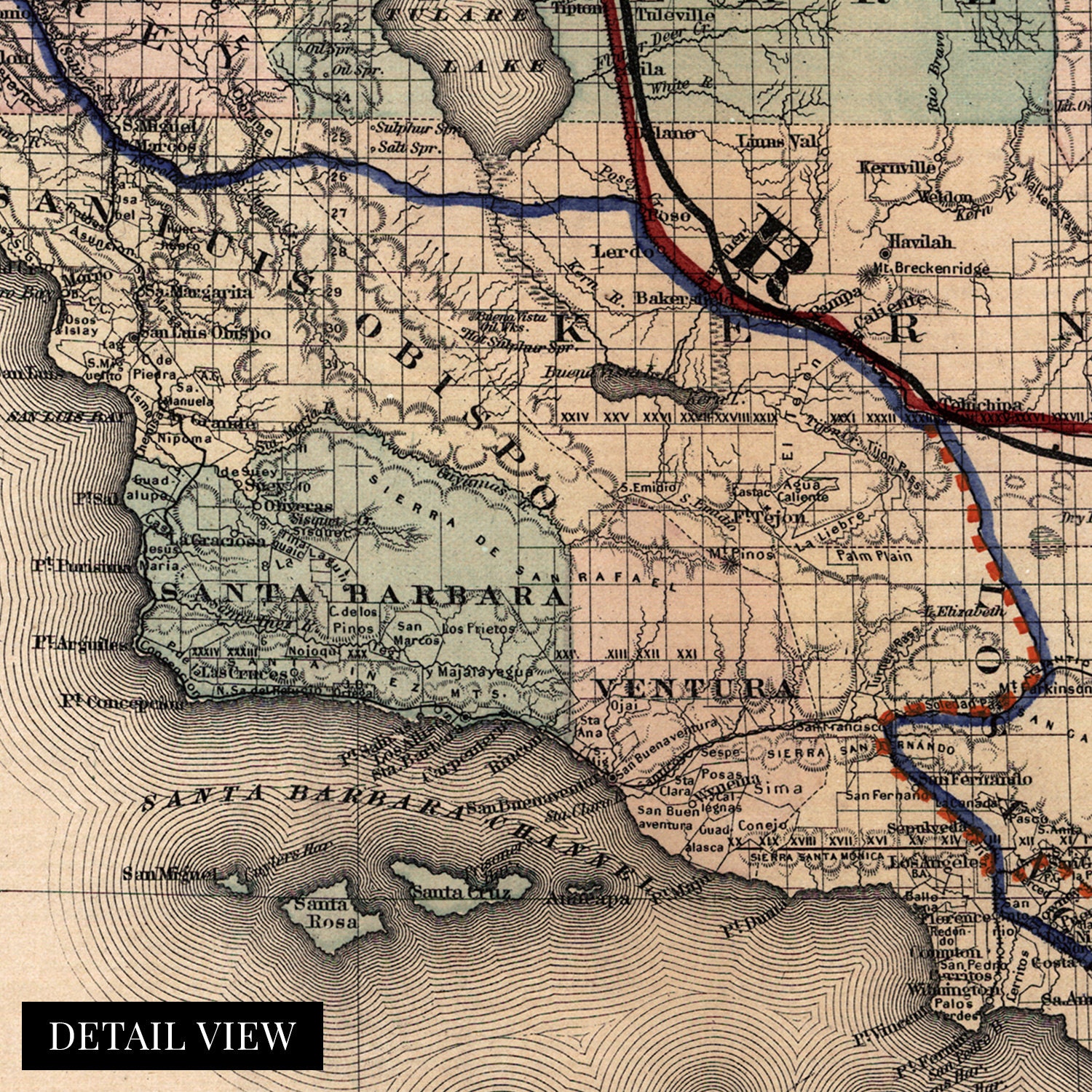 1876 Map of California - Vintage Map Wall Art - Map of California ...