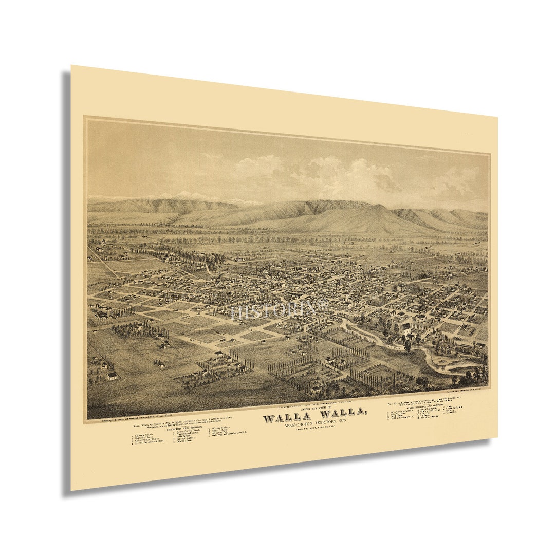 1876 Walla Walla Washington Map Poster History Map of Walla - Etsy